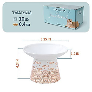6.25 Inch Extra Wide Raised Ceramic Cat Bowls, Round Food and Water Bowls for Elder Big Cats and Small Dogs, Elevated Heavy Sturdy Base Pet Feeder Dish, Stress Free, Protect Cat's Spine, Set of 2