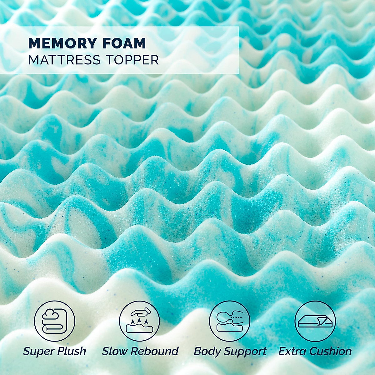 Elegant Comfort 2 Inch Mattress Topper - Gel Infused Memory Foam - Assist with Airflow - Pressure Points Support - Mattress Pad and Bed Topper - Blue Swirl, California King Size