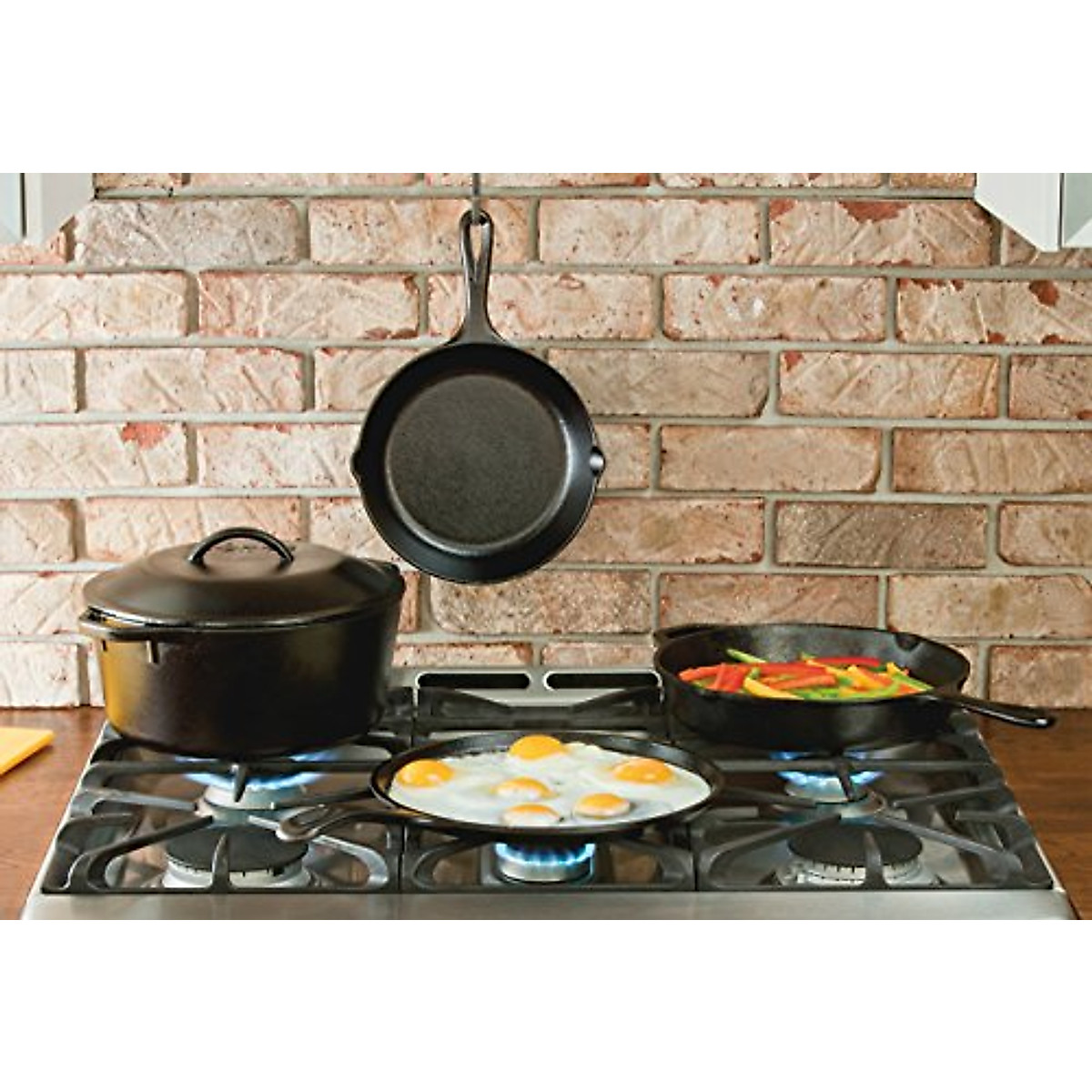 Lodge Seasoned Cast Iron 5 Piece Bundle. 10.5" Griddle, 8" Skillet, 10.25" Skillet, 10.25" Dutch Oven, and 10.25" Lid