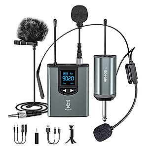 ttstar Wireless Microphone System Headset/Stand/Lavalier Mic with Rechargeable Bodypack Transmitter Receiver for PA Speaker, Camera, Recording, Teaching, Church