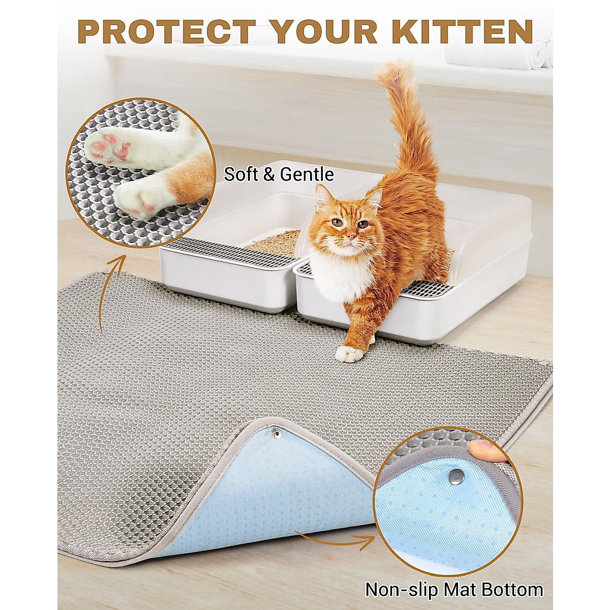 Fostanfly Cat Litter Mat - Extra Large XL 45"x 27" Cat Litter Trapping Mat, Machine Washable Double Layer Design, Urine & Waterproof for Kitty- Easy Clean for Floor