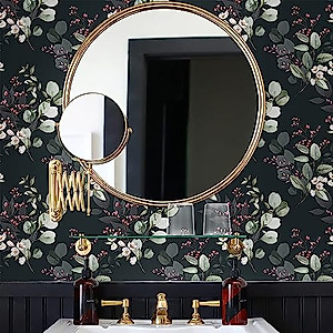 BEETAL Green Leaf Floral Pink White Peel and Stick Wallpaper Black Esay Peel Off Contact Paper Vintage Self Adhesive Removable Stick on Wall Paper for Kitchen Cabinet Furniture Renter Friendly