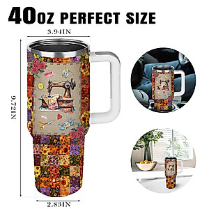 CGMIBAS 40oz Sewing Tumbler with Lid and Straw, Quilting Crochet Lover Gifts for Women Mom Grandma Sewing Cup, Quilting Tumblers for Quilters, Quilting Sewing Coffee Mug, Sewing Lovers Birthday Gifts