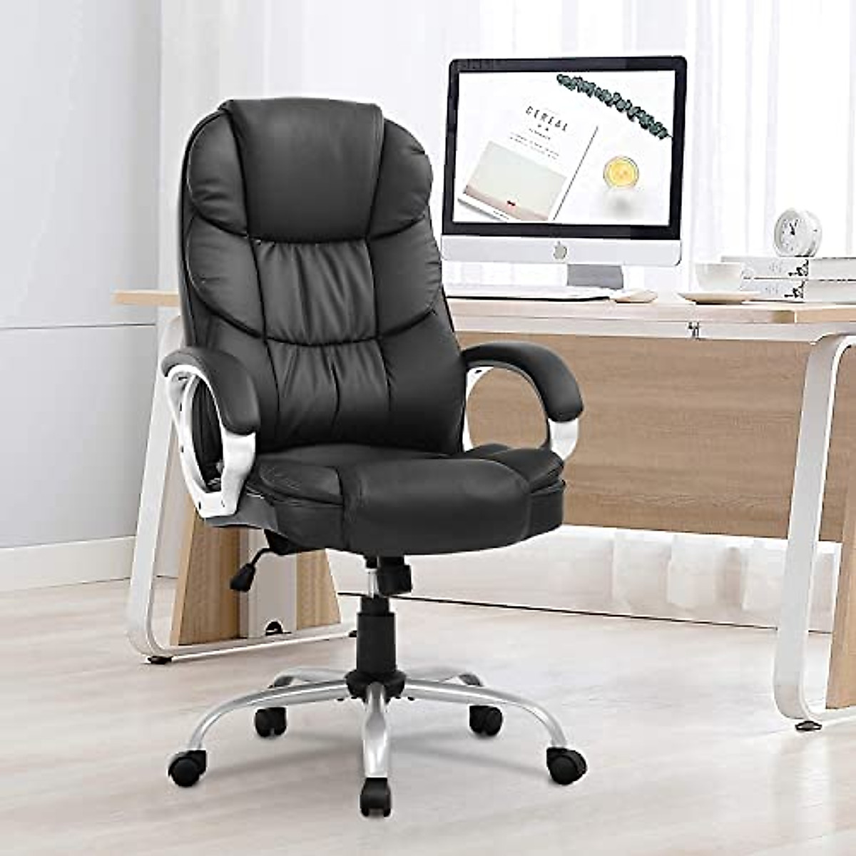 Ergonomic Office Chair Computer Chair Computer Chair with Armrests Lumbar Support PU Leather,Black