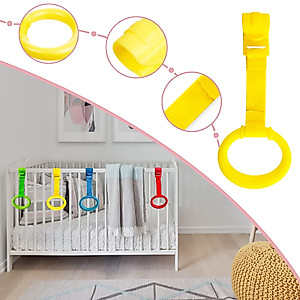 4 Pieces Baby Crib Pull Ring Baby Stand Up Walker Tool Ring Baby Bed Stand Up Rings Walking Assistant Toddler Activity Kids Walking Training Tool