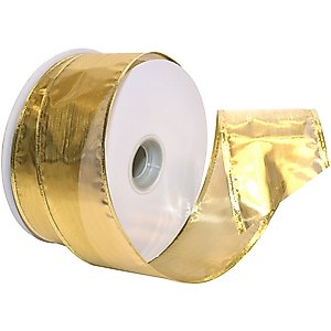 Morex Ribbon 7417.40/50 Morex Gleam 2.5" X 50 YD Wired Ribbon for Gift Wrapping, Gold, Flower Bouquet Ribbons for Crafts, Valentines, Baby Showers, Graduation Baskets, and Wedding Decorations