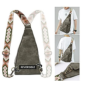 Flovey Sling Bag for Women Small PU Leather Crossbody Fanny Packs with Jacquard Wide Strap Hiking Cycling Travel Daypack