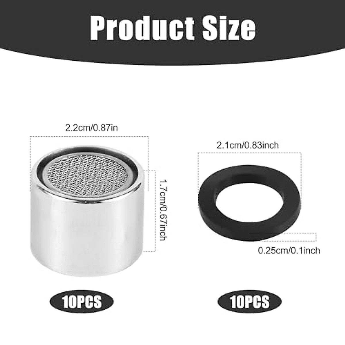 10pcs Faucet Aerators with 10pcs Gaskets, 55/64in Brass Shell Sink Aerator Replacement Female Thread Faucet Filter Parts for Bathroom Kitchen