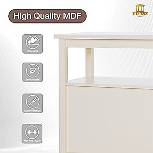 HERA'S PALACE Small End Table with Storage, White Nightstand with Drawer, Sturdy and Durable, Narrow Side Table for Bedroom, Living Room, Office, Sofa