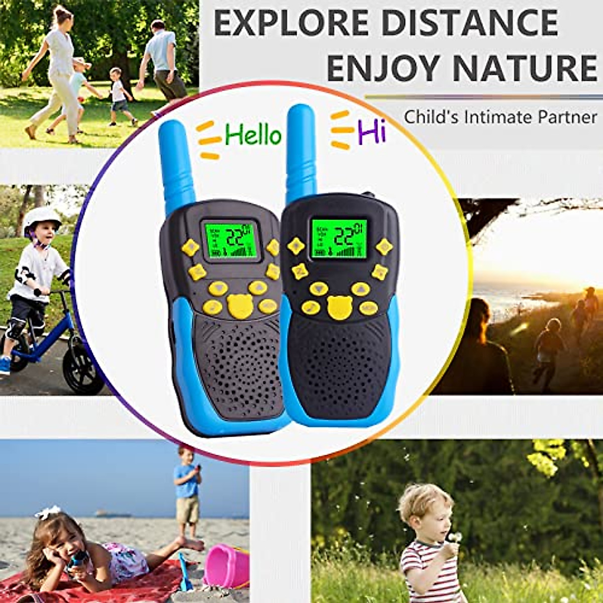 UECOO Rechargeable Walkie Talkies for Kids 22 Channels 2 Way Radio Toy with 2×1200mAh Lithium Battery Backlit LCD Flashlight 3 KM Long Range for Boys Girls Birthday (Black)
