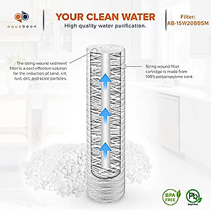 Aquaboon 5 Micron 20"x4.5" String Wound Sediment Water Filter Cartridge | Whole House Sediment Filtration | Compatible with PC40-20, WP1BB20P, 355222-45, WPP-45200-01, WPP-45200-01, 84650, 10-Pack