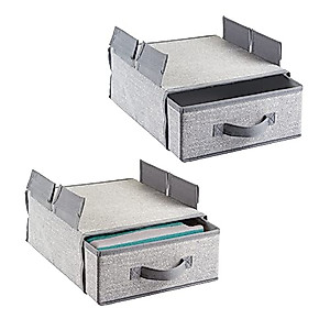 mDesign Soft Fabric Over Closet Shelving Hanging Storage Organizer with Removable Drawer for Closets in Bedrooms, Hallway, Entryway, Mudroom - Textured Print with Solid Trim, 2 Pack - Gray
