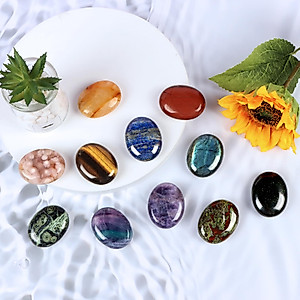 Palm Stone Natural Lapis Lazuli 1.8" Pocket Oval Thumb Worry Stone Polished Chakra Healing Crystals Reiki for Anxiety Stress Relief Therapy, Meditation