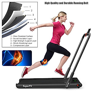 GYMAX Walking Pad, 2 in 1 Free Installation Under Desk Treadmill with Smart App, Remote Control & LED Display, 2.25HP Foldable Portable Compact Running Machine for Small Spaces Home Office (Black)