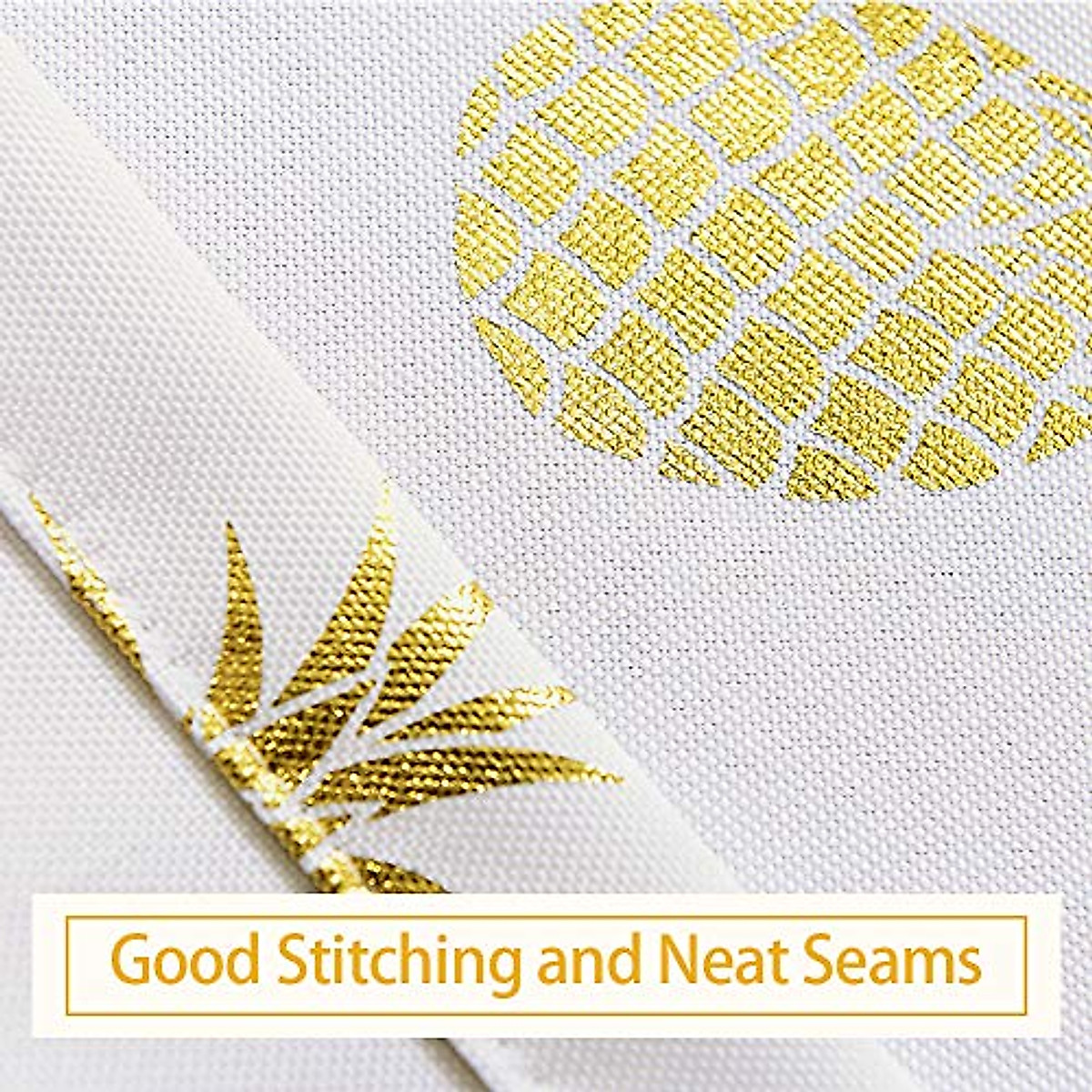 OREMILA Kitchen Curtains 36 Inch Tier Curtains for Living Room Pineapple Cafe Curtains for Bathroom Metallic Print Golden Pineapple Short Window Curtain Set Rod Pocket, 2 Panels