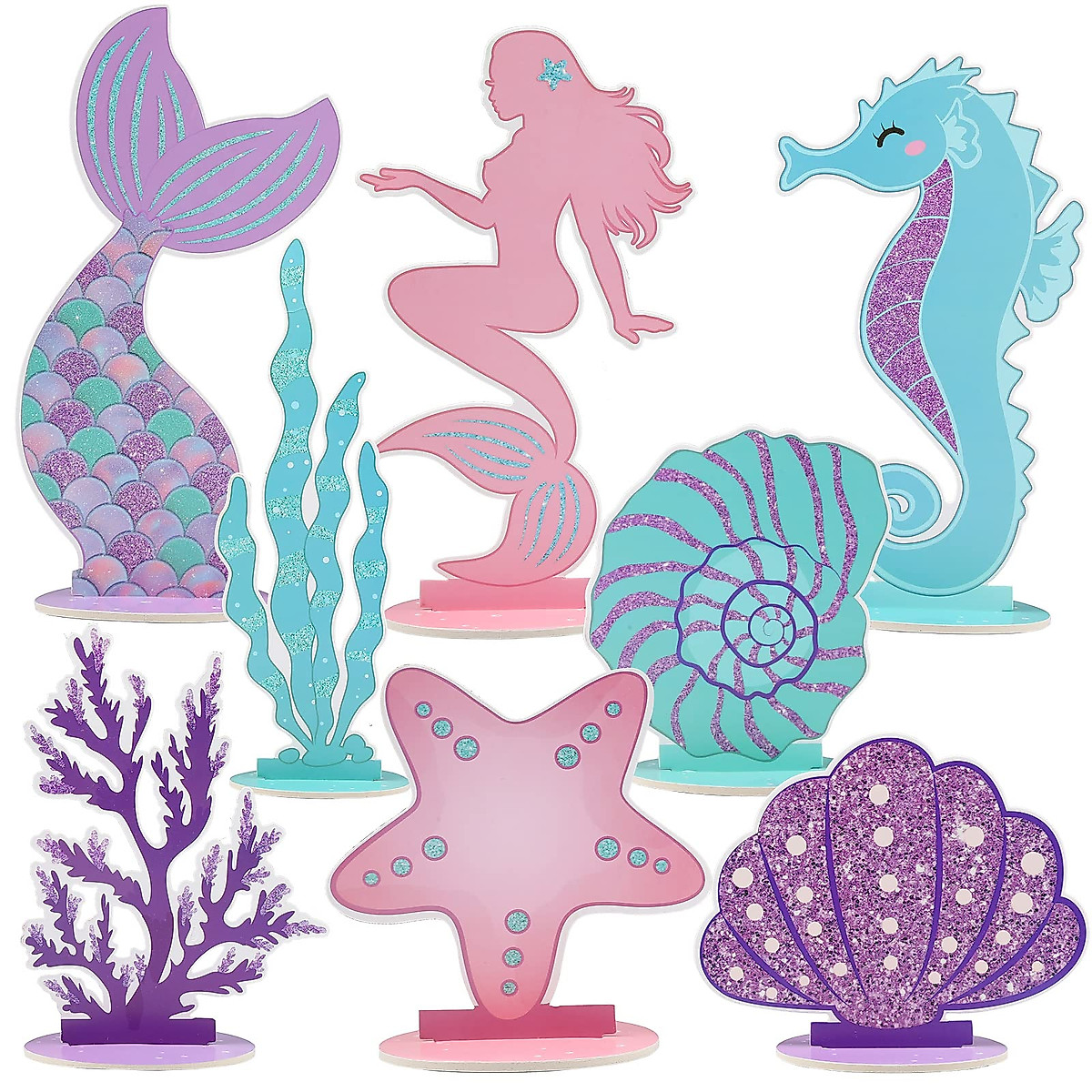 Mermaid Party Decorations Glitter Mermaid Table Centerpiece for Birthday Party Under The Sea Table Centerpiece Ocean Theme Table Ornaments for Girl Baby Shower Birthday Party Supplies DIY Decor