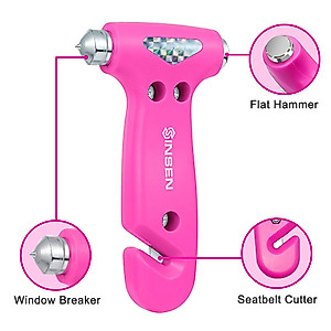SINSEN Car Safety Hammer, Automotive Window Breaker and Seatbelt Cutter for Women, Roadside Emergency Kit, 3 in 1 Escape Tools, Road Trip Essential and Must Haves (1, Blue)