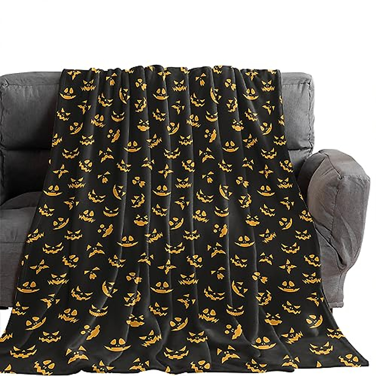 Throw Blanket- Happy Halloween Soft Warm Plush Fleece Bed Throw,50x60In Flannel Blankets Horror Ghost Face Bedding Throws for Women/Men Bedroom Living Room Office Decor Black