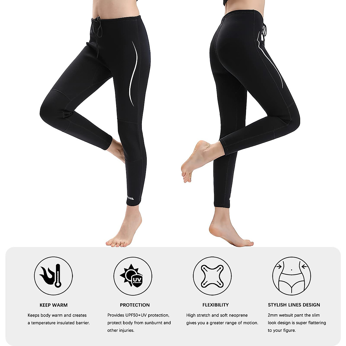 REALON Wetsuit Pants Men Womens Wet Suits Swim Tights 3mm Neoprene Swimming Leggings 2mm Long Diving Surfing Kayak Pant Keep Warm for Workout Scuba Snorkeling Canoeing Water Sports