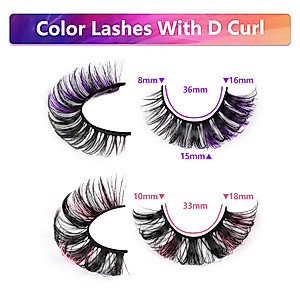 Colored Eyelashes D Curl False Eyelashes with Color Fluffy Wispy Fake Eyelashes Colored Lashes Strips 10 Pairs 2 Styles Cat Eye Lashes Pack by Zenotti (Pink & Purple)