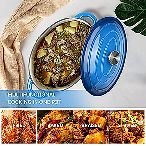 Kerilyn 4.5 QT Enameled Oval Dutch Oven Pot with Lid and Dual Handles, Cast Iron Dutch Oven for Cooking, Bread Baking, Non-stick Enamel Coated Cookware (Blue)