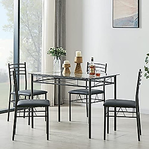 VECELO Dining Table with 4 Chairs [4 Placemats Included, Black, 43.3x27.5x30, 15.7x16.9x33.8