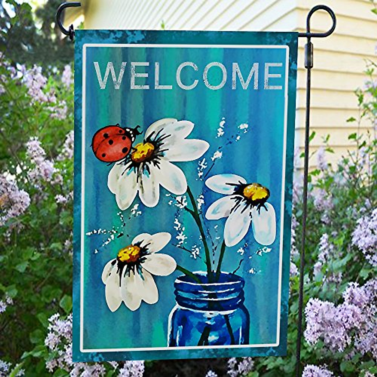 ANLEY |Double Sided| Premium Garden Flag, Spring Summer Daisy Jar and Ladybug Welcome Decorative Garden Flags - Weather Resistant & Double Stitched - 18 x 12.5 Inch