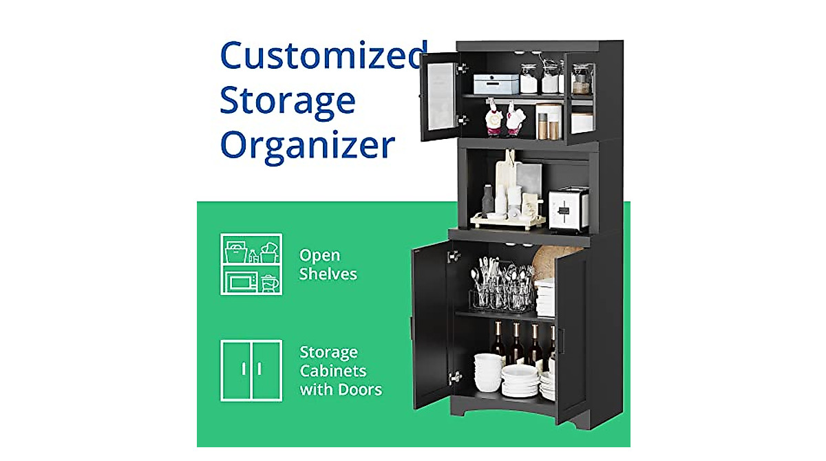Cozy Castle 70" Kitchen Pantry with Adjustable Shelves and Doors