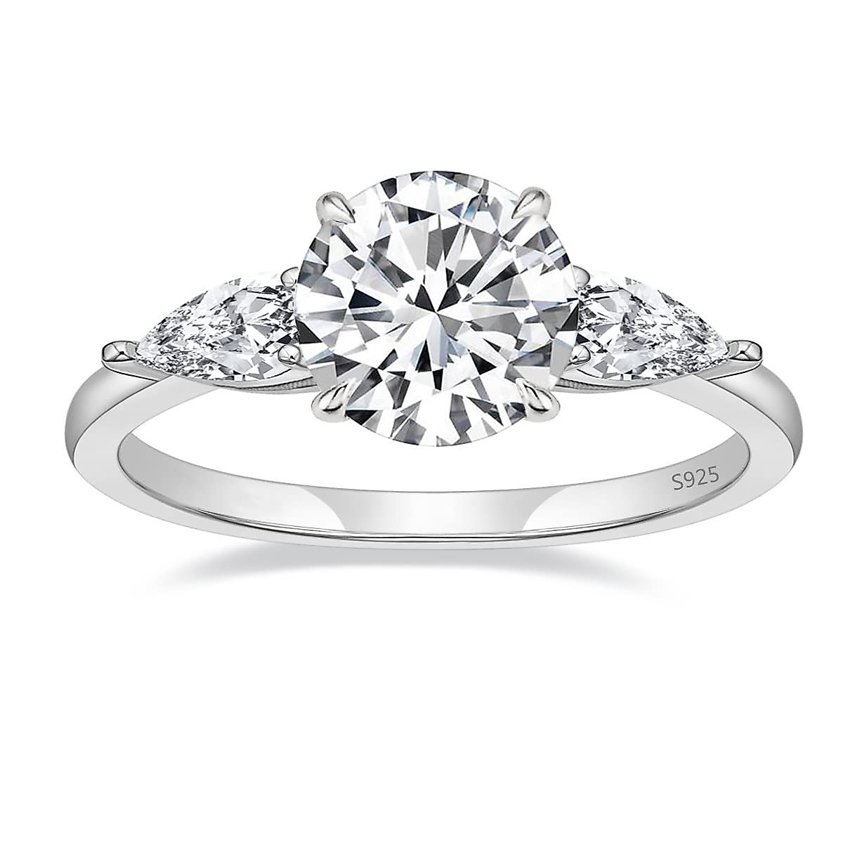 EAMTI 2CT 925 Sterling Silver Engagement Rings for Women Round Cut 3-Stone Promise Rings for Her Cubic Zirconia CZ Wedding bands Size 7