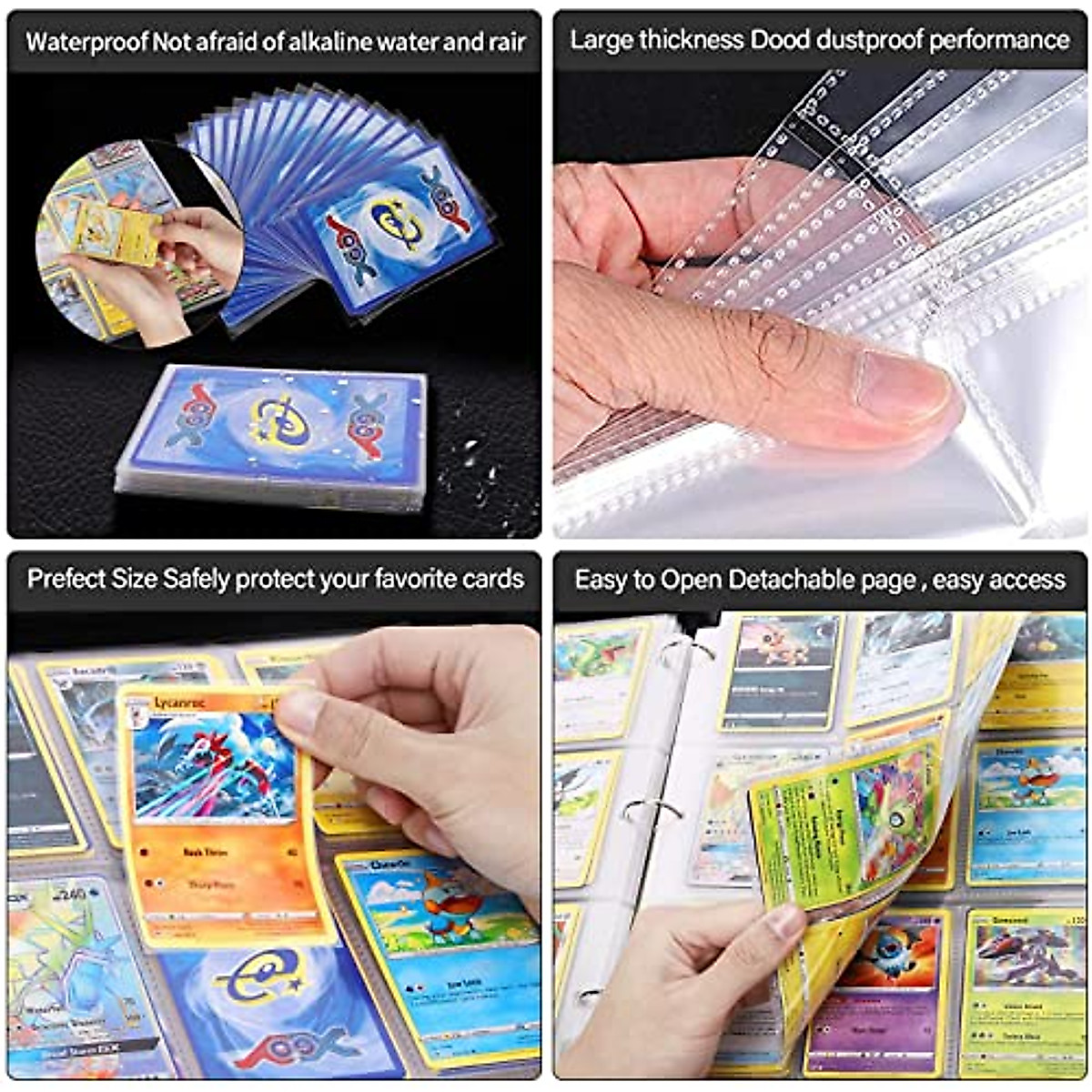 LIUDU Card Binder 4-Pocket,400 Pockets Game Cards with 50 Sleeves,Trading Card Collection Zipper Binder Holder for Kids Gifts (Black 400Pockets)