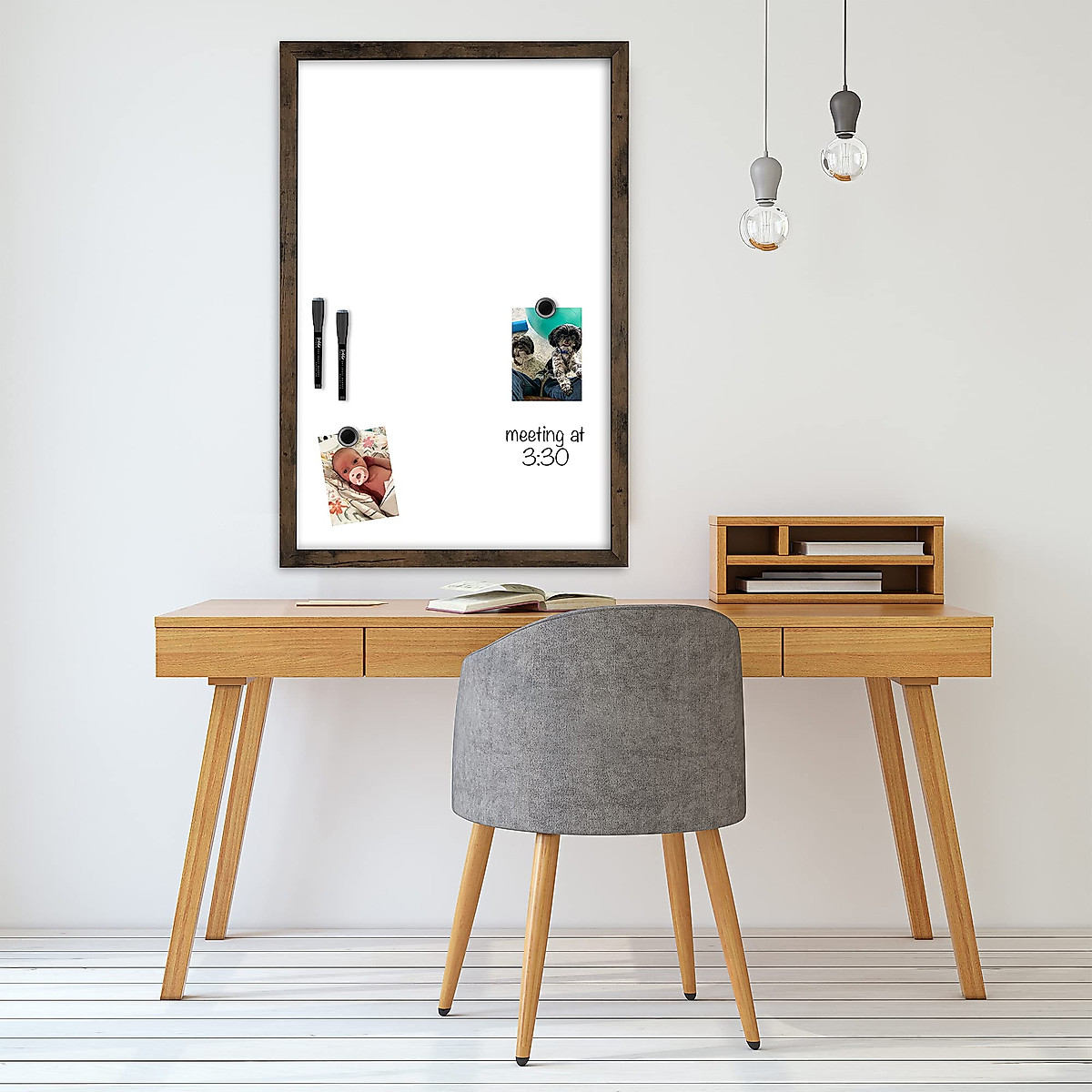 Loddie Doddie Magnetic White Board 24" x 36" - Magnetic Dry Erase Board with Built-in Marker Tray - Rustic Wooden Frame