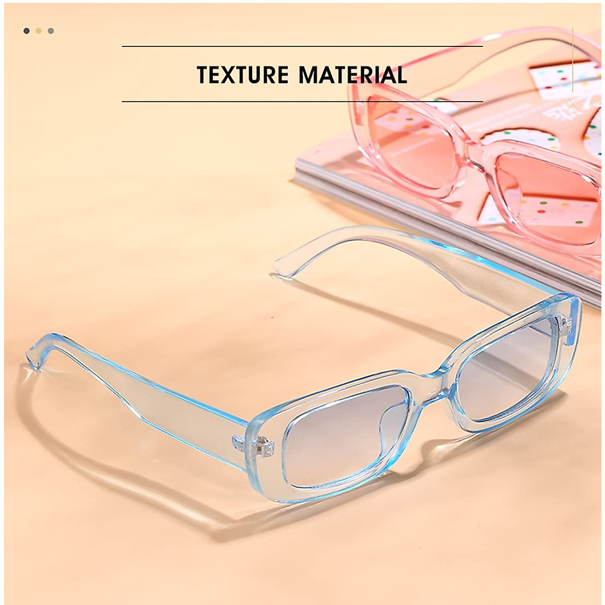 IKANOO Retro Rectangle Sunglasses for Women Men Small Square Frame Trendy Y2K 90’s Black Sunglasses (Pink)