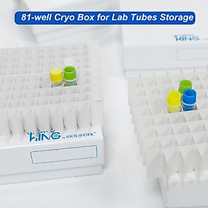 CryoKing Cardboard Cryogenic Lab Freezer Box 2 Inch Height 81-Well Microtube Storage Box, Plastic Coating Cryo Boxes, White Box, Case of 100