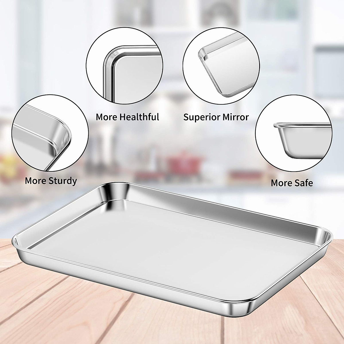 Small Baking Sheets Pans, HOHUNGF Mini Stainless Steel Cookie Sheets & Toaster Oven Tray Pan,Non Toxic & Healthy,Superior Mirror Finish & Easy Clean, Dishwasher Safe, 9.4 x 7x 1 inch, Silver, 9.4inch