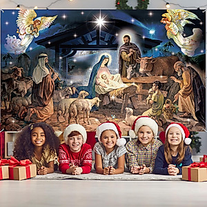 Tatuo Christmas Decoration Christmas Religious Backdrop Holy Nativity Photography Background Christmas Photography Background for Winter Xmas Outdoor Indoor Church Medieval Party Supplies, 73 x 43 In