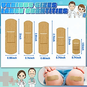 Supervitae 500 Pcs Adhesive Bandages Assorted Sizes Flexible Breathable Bandages Patch Bandages for Family First Aid Skin Wrap Finger Wound (Natural,Fabric)