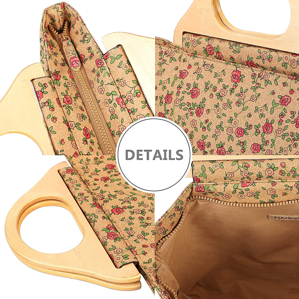 MANISHO Cork Totes Handbag for Women Ladies Pretty Vegan Tote Eco-friendly Handle Bag Roomy Clutch Flower Beauty of Nature