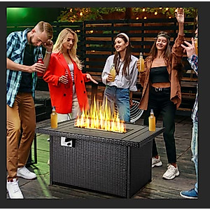 IncreKid 54 inch Gas Fire Pit Table, 55000 BTU CSA Approved Rectangular Outdoor Propane Fireplace, W/Aluminum Tabletop Cover Lid, Auto Ignition, for Garden Courtyard Backyard Deck Poolside Party