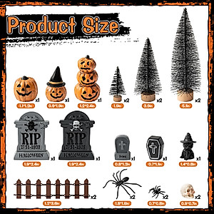 W1cwey Halloween Village Scene Ornaments Accessories, Set of Pumpkin, Tombstones, Skeletons, Spiders, Black Cat, Pine Trees, Resin Miniature Garden Scene Decor for Halloween Party