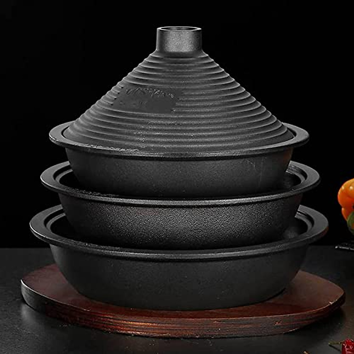 28cm Tagine Pot, Hand Made Moroccan Tajine Pot with Cone-Shaped Closed Lid Ceramic Pot Cooking Cookware for Stew Casserole Slow Cooker, Black (Large)