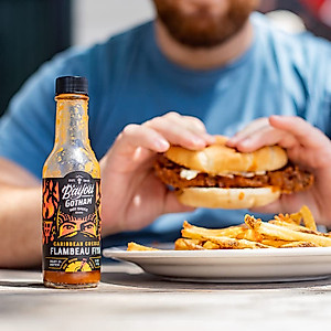 Bayou Gotham Hot Sauce - FLAMBEAU FIYA Caribbean Creole - Scotch Bonnet, Guava, Ginger, Caribbean Spices Condiment - All Natural, Vegan, Gluten Free, Low Sodium, Small Batch, Award Winning Craft Hot Sauce - 5oz