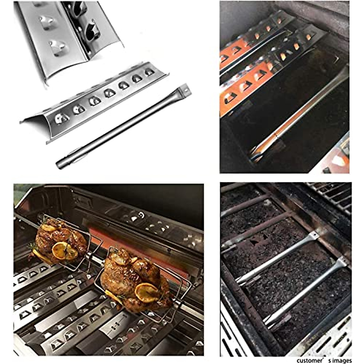 Hongso Replacement Repair Kit for Master Forge 3218LT, 3218LTN, L3218, 5 Burner Gas BBQ Grill Grill Grates SS Burners and Heat Plates