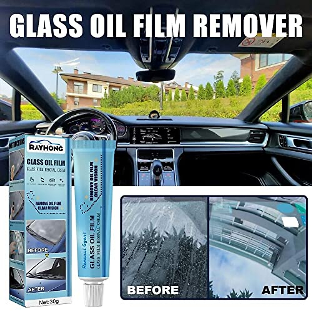 Car Glass Oil Film Cleaner, Car Cleaner Glass Oil Film Remover Windshields Cleaning Liquid, Universal Car Glass Polishing Degreaser Cleaner Oil Film Clean Polish Paste (3Pcs)