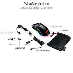 ASUS ROG Gladius II Origin Wired USB Optical Ergonomic FPS Gaming Mouse featuring Aura Sync RGB, 12000 DPI Optical, 50G Acceleration, 250 IPS sensors and swappable Omron switches,Black