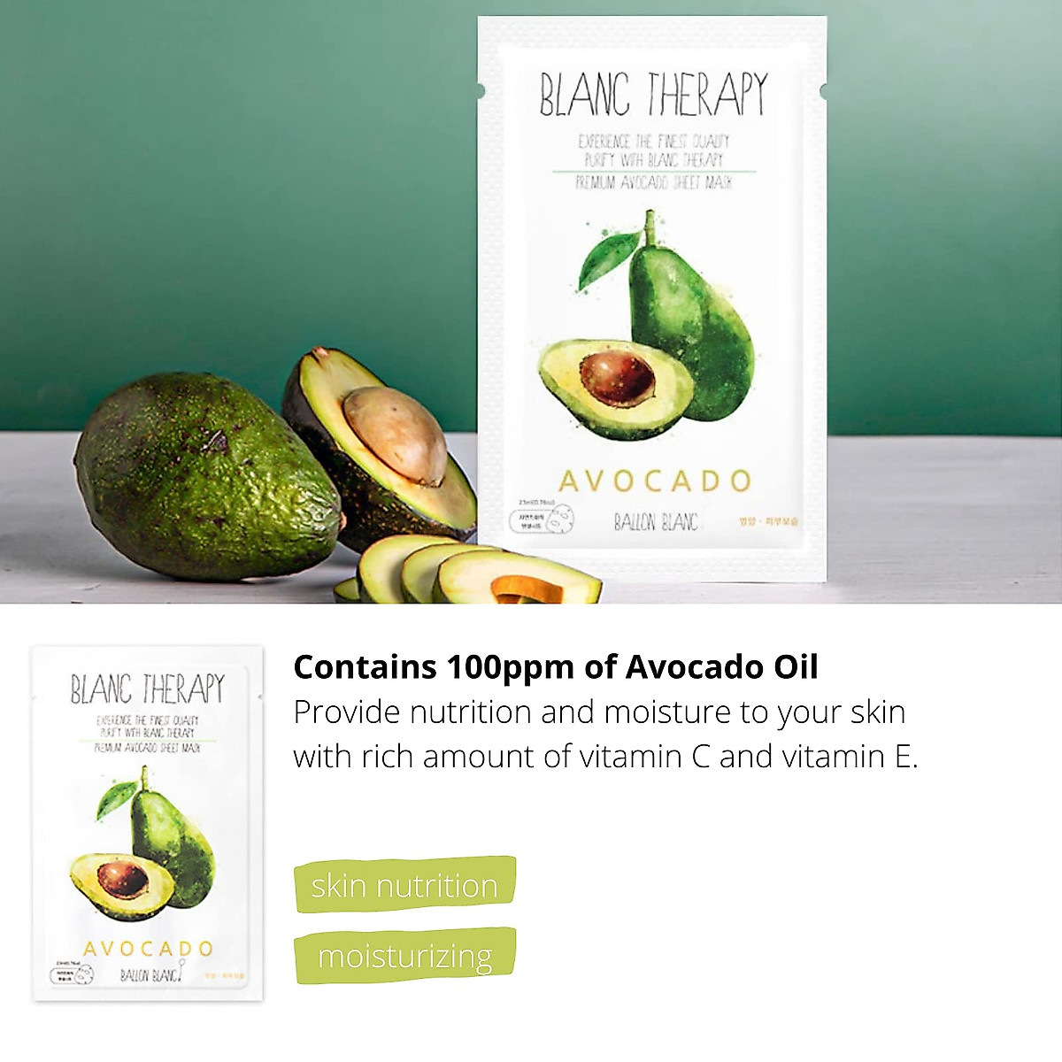 BALLONBLANC | Blanc Therapy Premium Sheet Masks | Relaxing Spa Self Care Gifts | Moisturizing Aloe and Vitamin, Skin Nutritional Korean Facial Masks for All Skin Types | 6 Masks