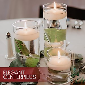 24 Count 3" Inch Floating Candles Bulk Set with 10 Hour Burn Time, Unscented White Floating Candles for Centerpieces in Cylinder Vases at a Wedding, Party, Pool, or Holiday, Large Floating Candles