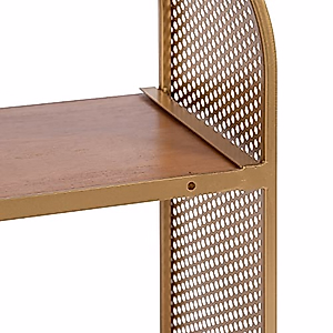 Kate and Laurel Urso Arch Floating Side Table, 20 x 19, Gold, Modern Geometric Wood and Metal Shelf