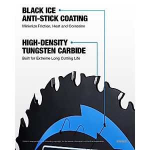 CRALY 6-1/2 Inch 24 Teeth Wood Cutting Framing Circular Saw Blade, 5/8 Inch Arbor, Carbide Tipped, Thin Kerf, Black Ice Coating, for Plywood, MDF, OSB, Laminated(C0624FR)