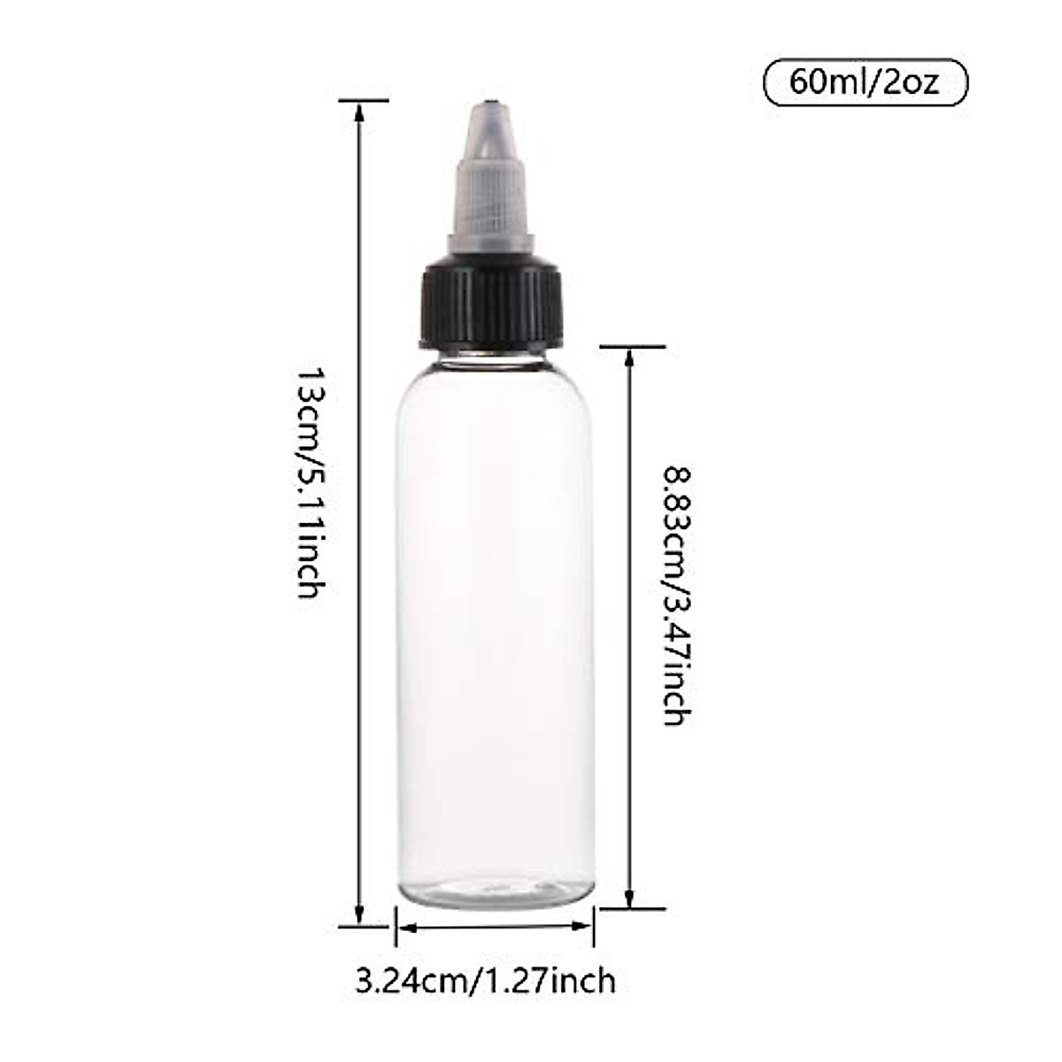 FEOOWV 24Pcs 2oz/60ml Plastic Squeeze Dispensing Bottles with Black Twist Cap, Multi Purpose Bottle for Crafts, Art, Glue, Liquid，Kitchen,Household