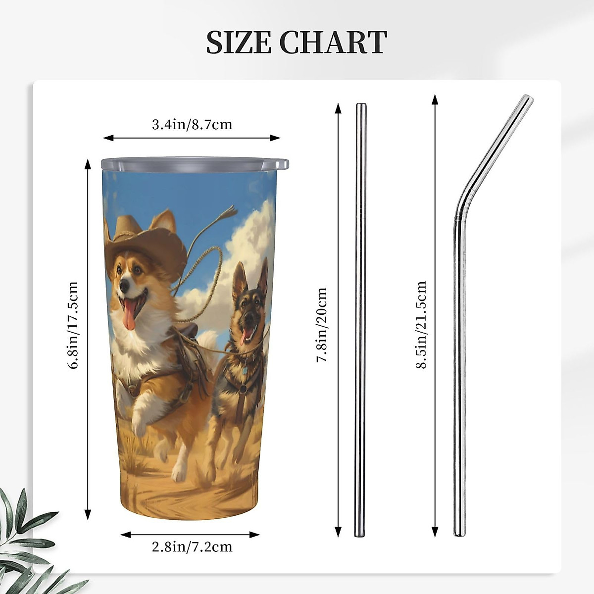 20 Oz Tumbler with Lid and Straw, Farm Corgi German Shepherd Insulated Tumbler Stainless Steel Cups, Personalized Coffee Tumbler Travel Mug Water Bottle